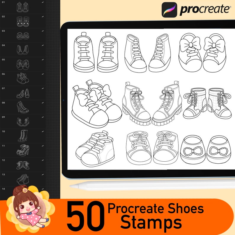 50 Procreate Shoes Stamps Brushes, Chibi Shoes Clothes, Sport Shoes ...
