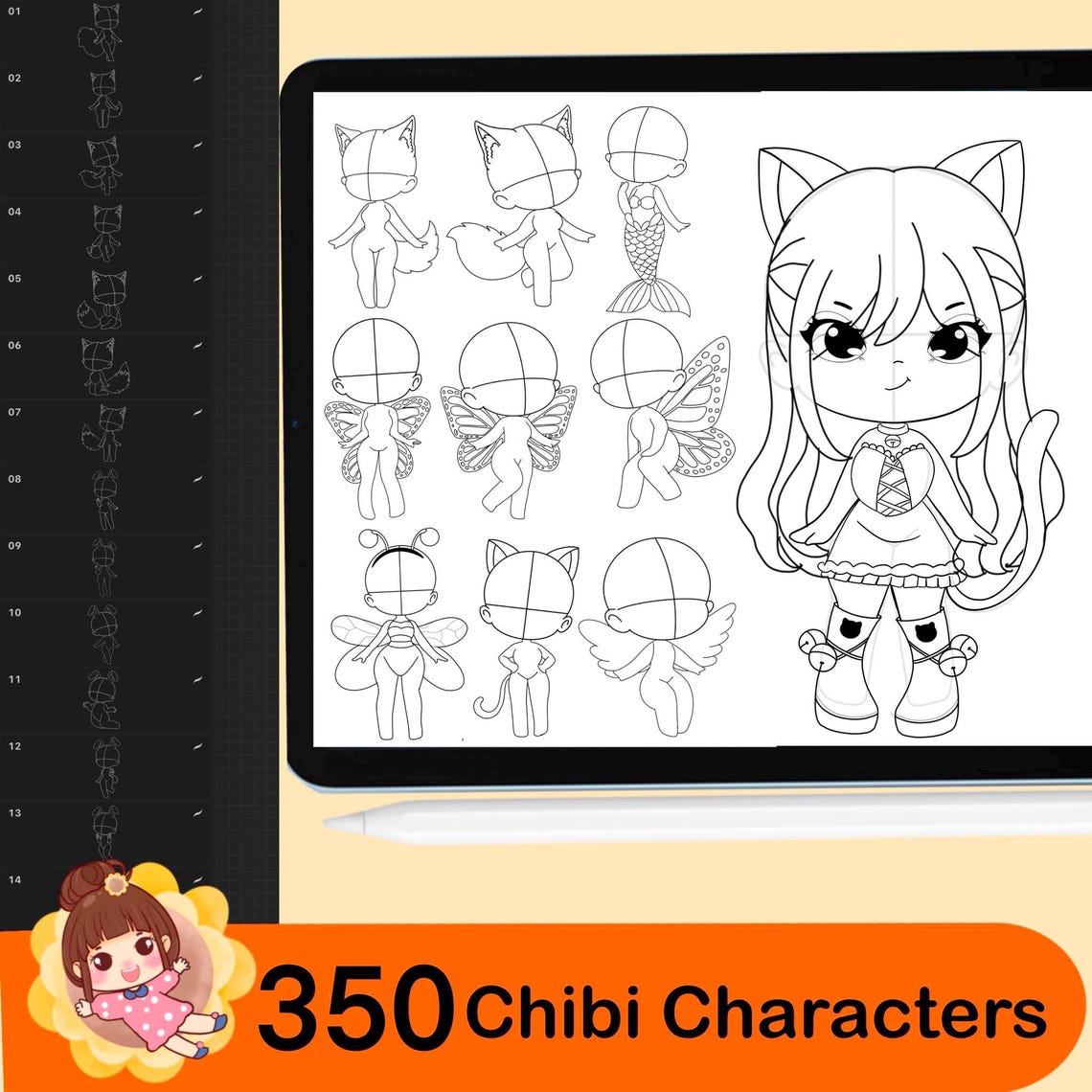 500+ Procreate Chibi Stamp Brushes, Chibi Body Guides,hair Stamps ...