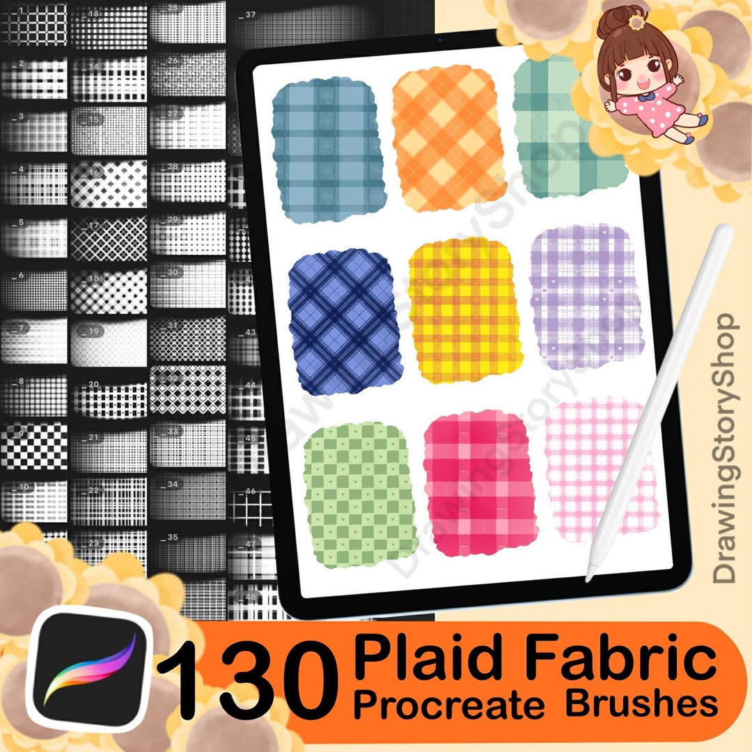 130 Plaid Fabric PROCREATE Brush | Drawing Brush Set | PROCREATE Brush ...