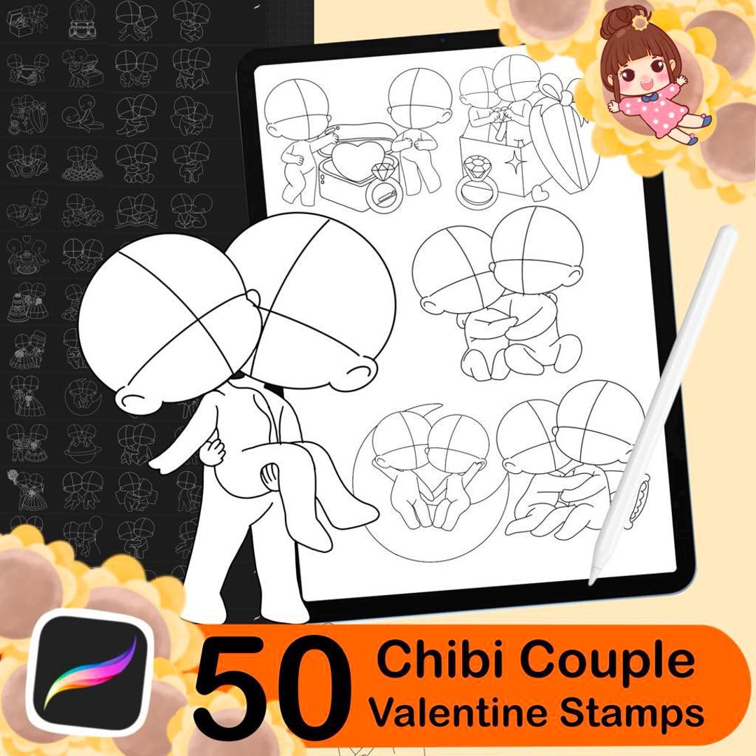 50 Procreate Chibi Couple Stamp,chibi Poses Stamps, Couple Poses Stamps ...