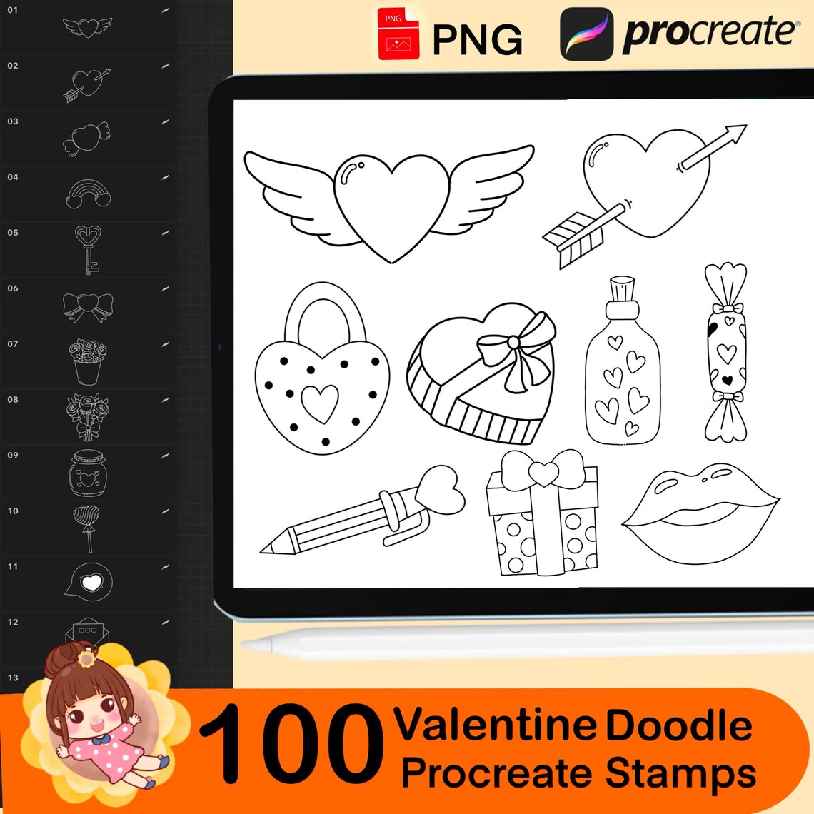 100 Procreate Valentine's Day Stamps , Love & Valentine Stamps,hearts ...
