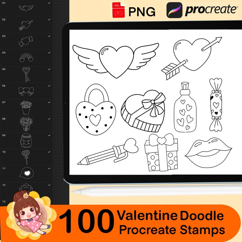 100 Procreate Valentine's Day Stamps , Love & Valentine Stamps,hearts ...