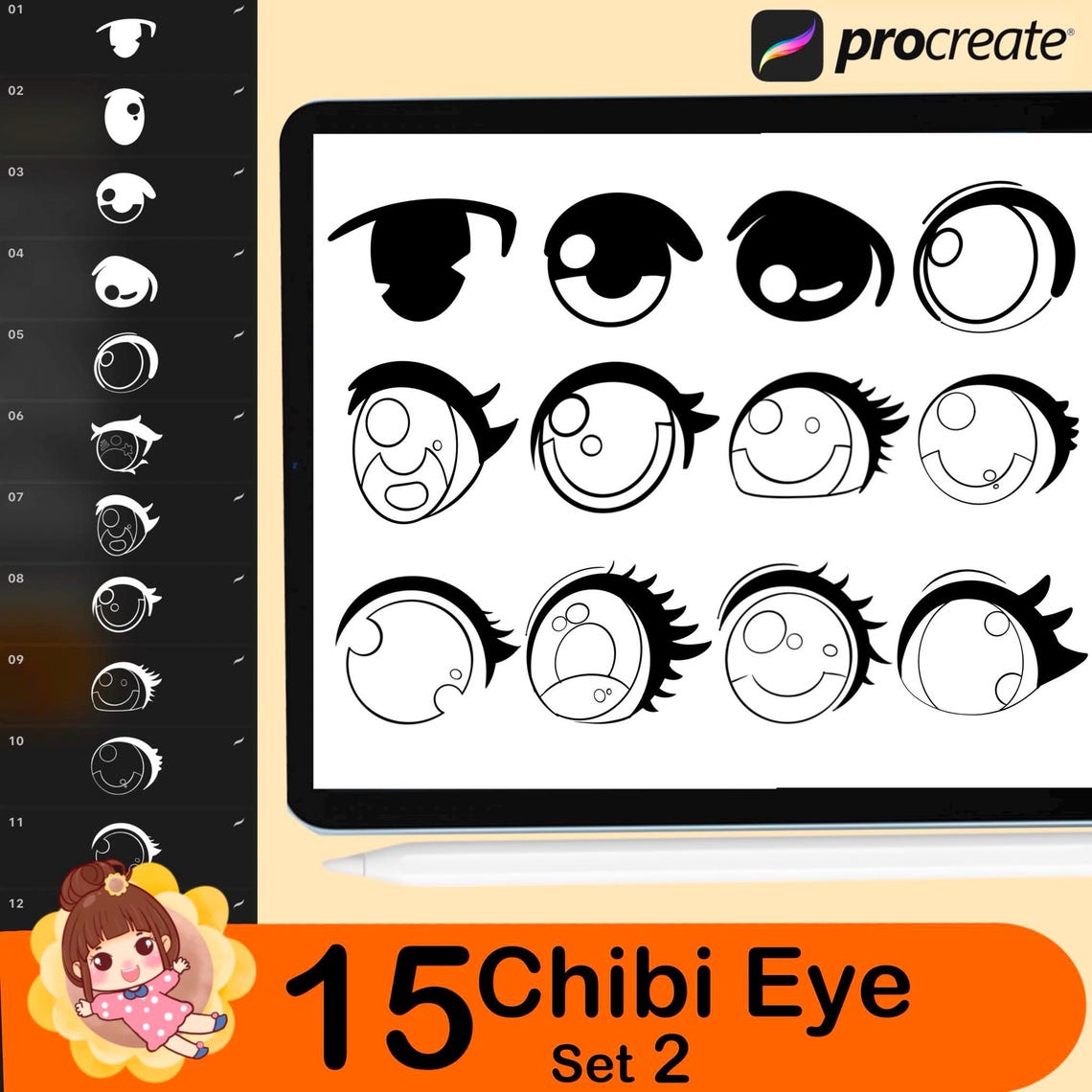 500+ Procreate Chibi Stamp Brushes, Chibi Body Guides,hair Stamps ...
