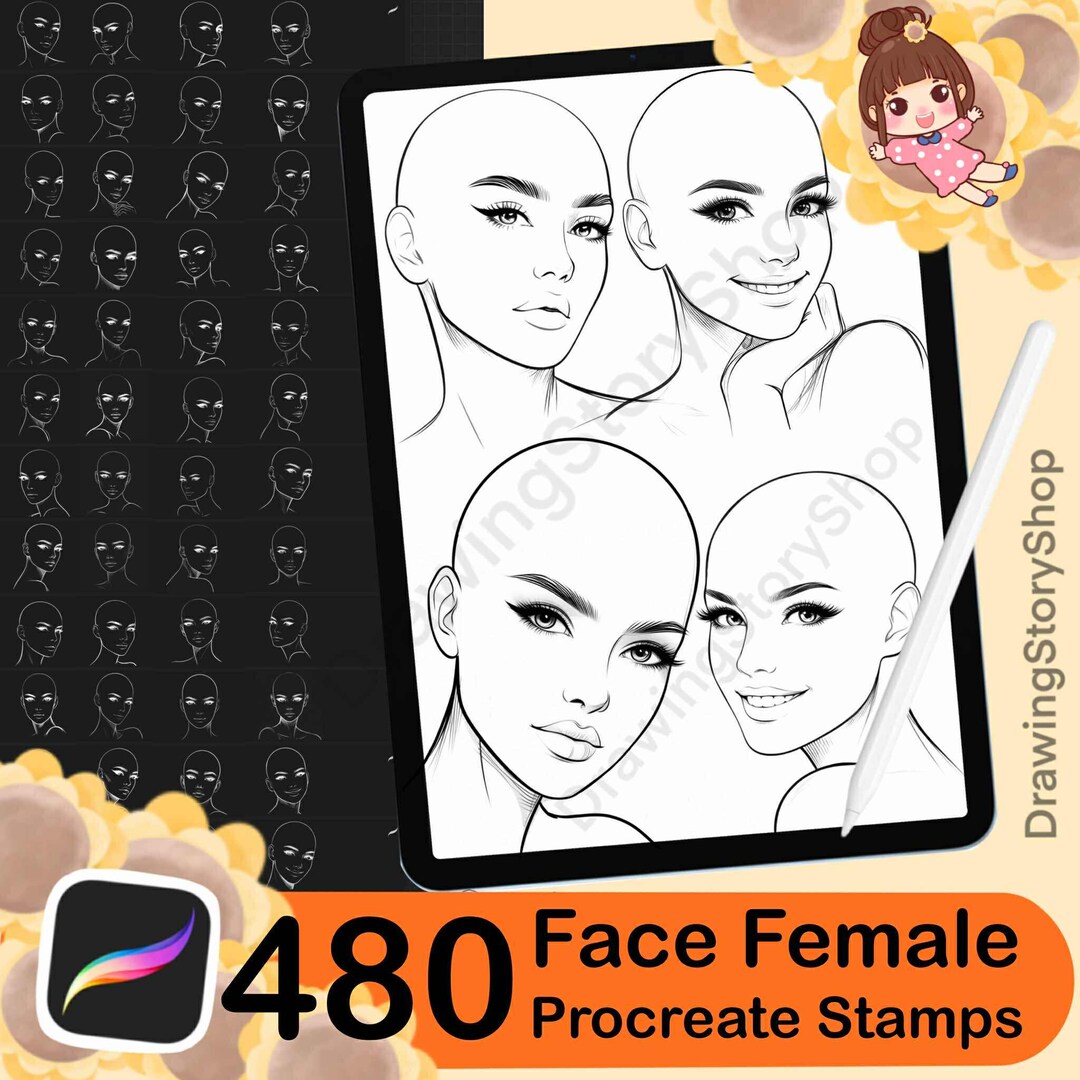 480 Base Head Procreate Stamp Brushes, Procreate Female Head, Procreate ...