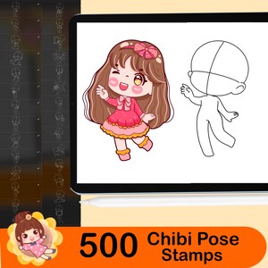 500 Base Chibi Procreate Body Pose Stamps ,procreate Chibi Pose Stamps ...