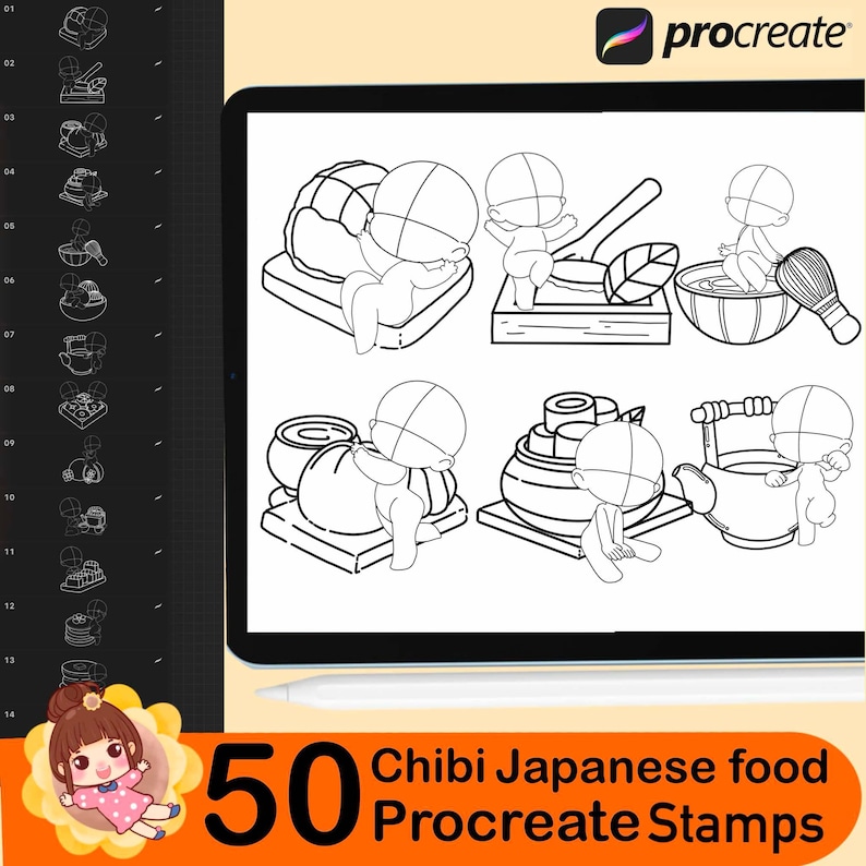 50 Procreate Chibi Stamps,chibi Poses Stamps,chibi Japanese Food Stamps ...