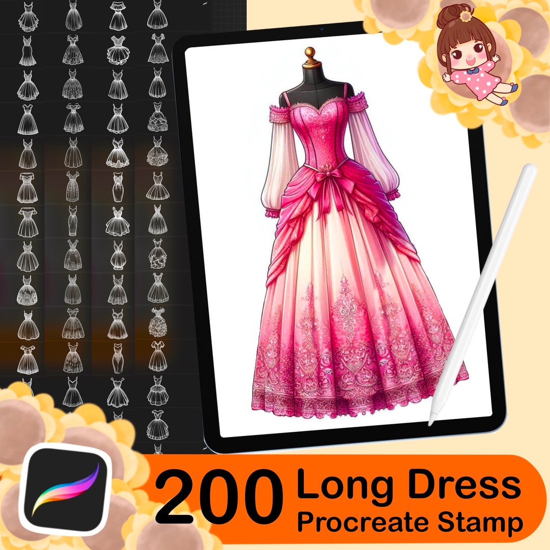 200 Procreate Fantasy Dress Stamps, Wedding Dress Stamps for Procreate ...