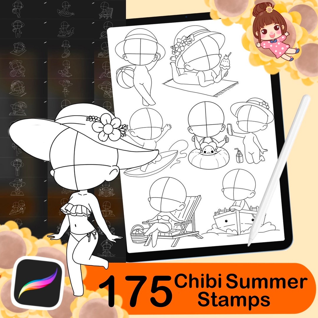 175 Procreate Chibi Summer Stamp, Procreate Chibi Poses Stamps, Summer ...