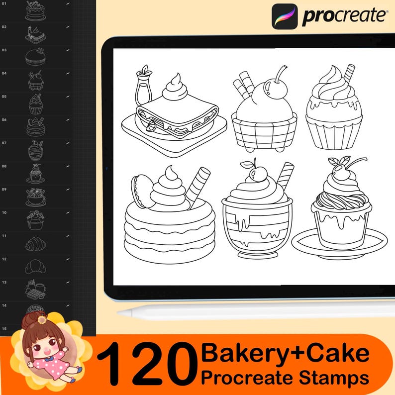 120 Bakery Stamps for Procreate, Procreate Cake Stamps, Procreate ...