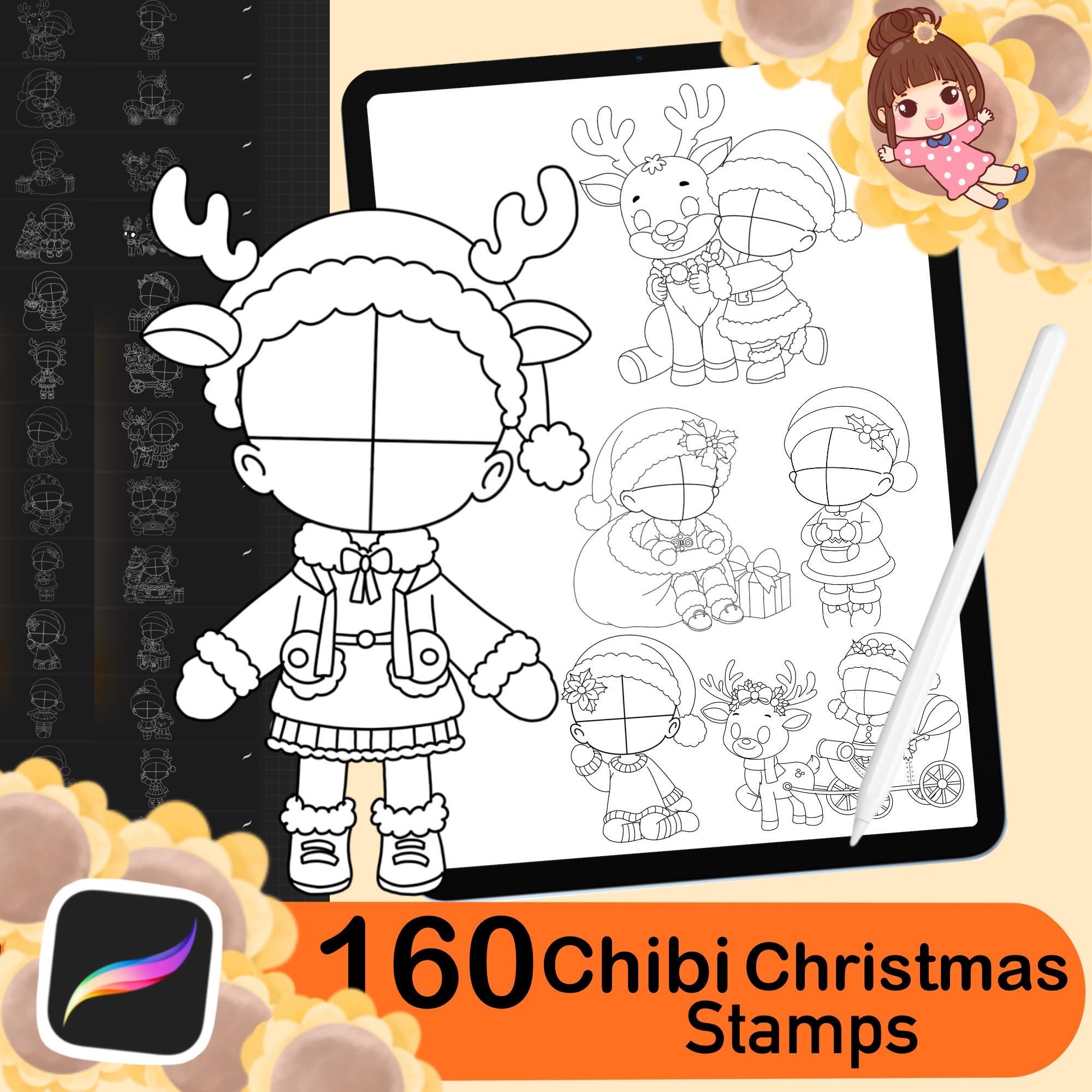 160 Procreate Chibi Girl Christmas Stamps ,christmas Stamps,poses ...