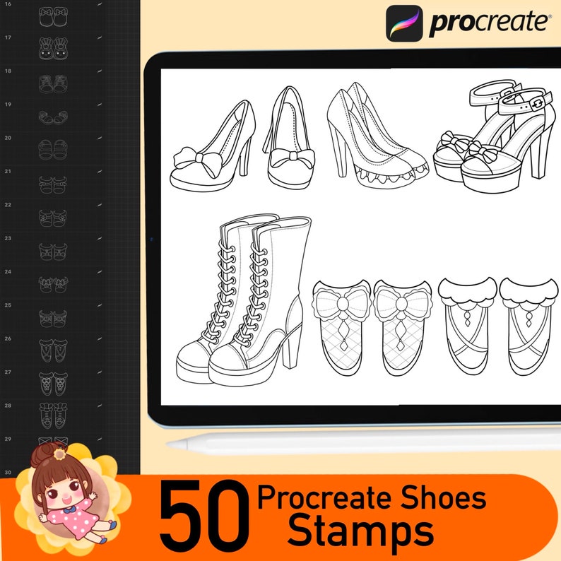 50 Procreate Shoes Stamps Brushes, Chibi Shoes Clothes, Sport Shoes ...