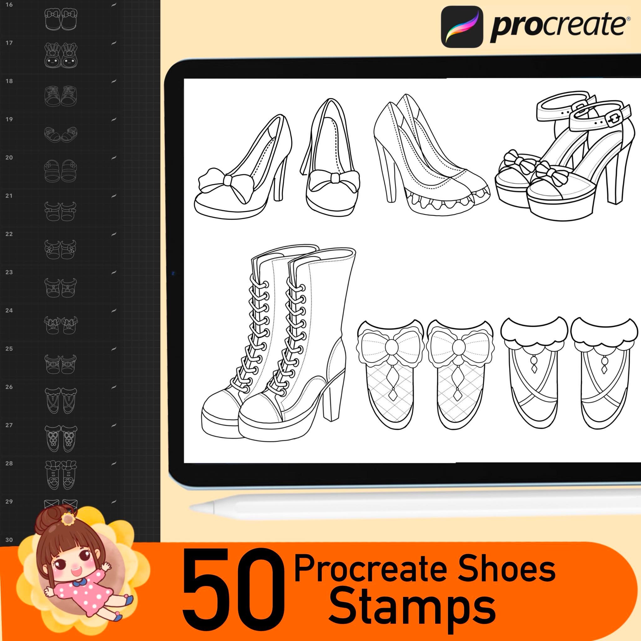 50 Procreate Shoes Stamps Brushes, Chibi Shoes Clothes, Sport Shoes ...