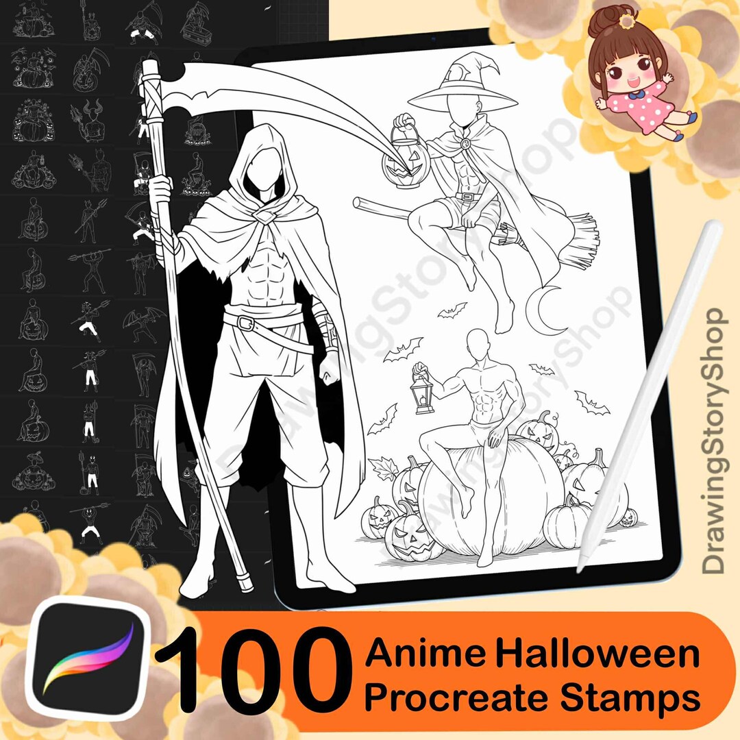 100 Procreate Halloween Male Pose Stamps, Halloween Brushes Procreate ...