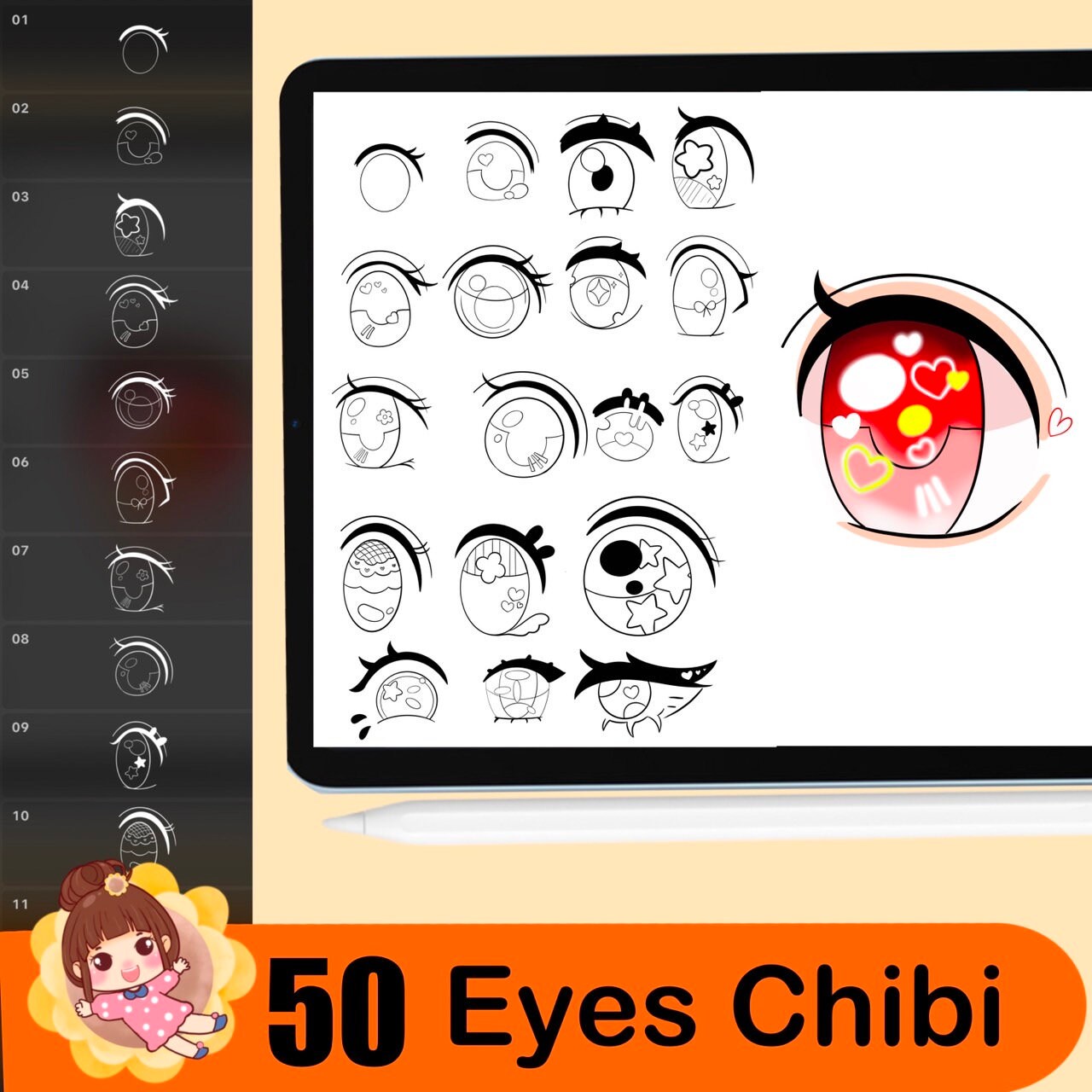 180 Procreate Chibi Stamp Brushes, Chibi Body Guides, Hair Chibi Stamp ...