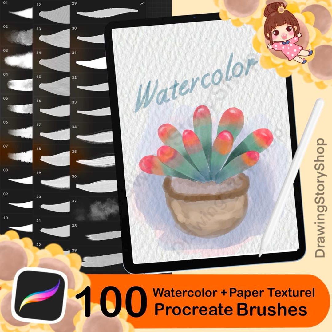 100 Watercolor Procreate Brushes, Procreate Micron Brushes, Procreate ...