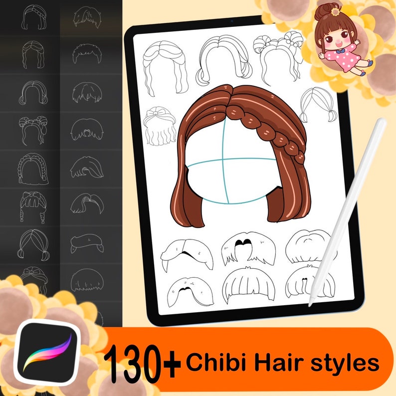 130+ Procreate Hair Stamp Brushes, Chibi Hair Brushes, Hairstyles ...