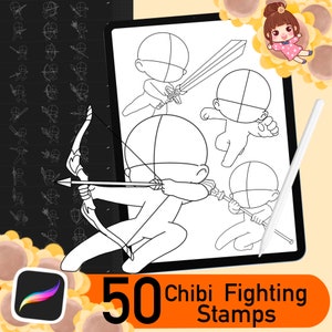 50 Chibi Procreate Fighting Poses Stamps, Cute Anime Manga,fighting ...
