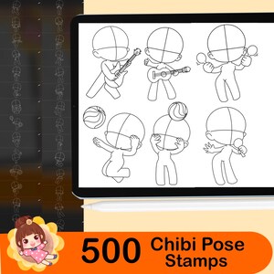 500 Base Chibi Procreate Body Pose Stamps ,procreate Chibi Pose Stamps ...