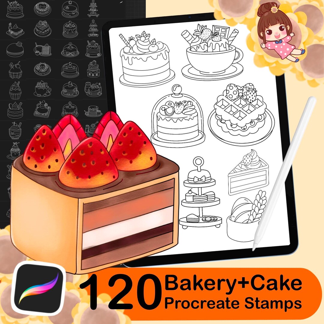 120 Bakery Stamps for Procreate, Procreate Cake Stamps, Procreate ...