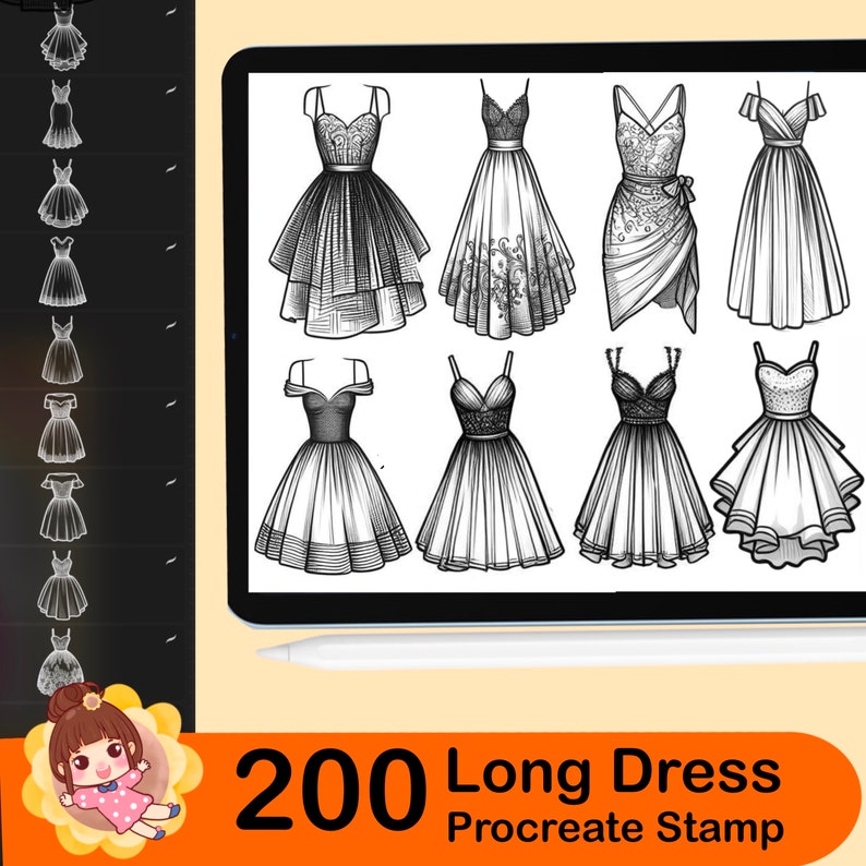 200 Procreate Fantasy Dress Stamps, Wedding Dress Stamps for Procreate ...