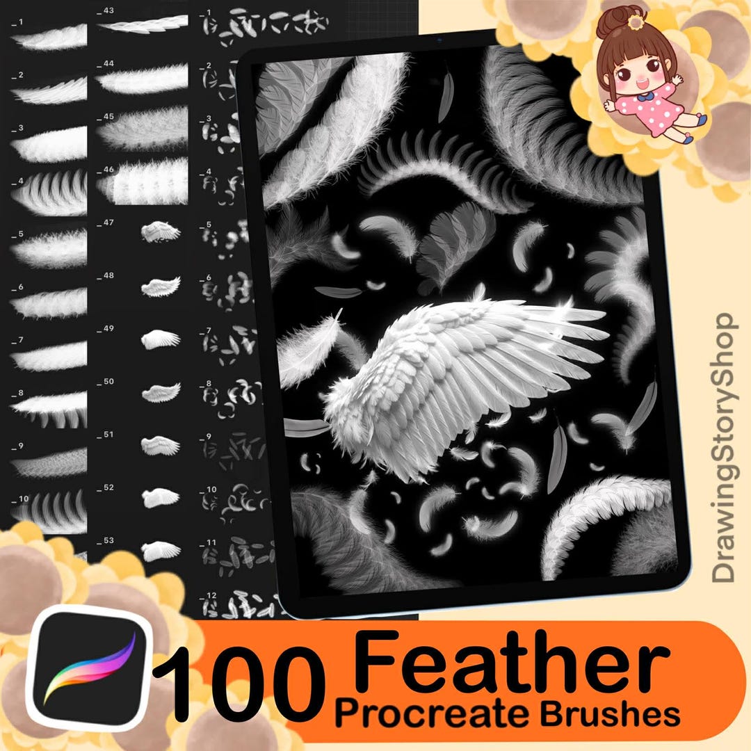 100 Procreate Feather Brushes – Realistic Bird Feather & Wing Stamp Set ...