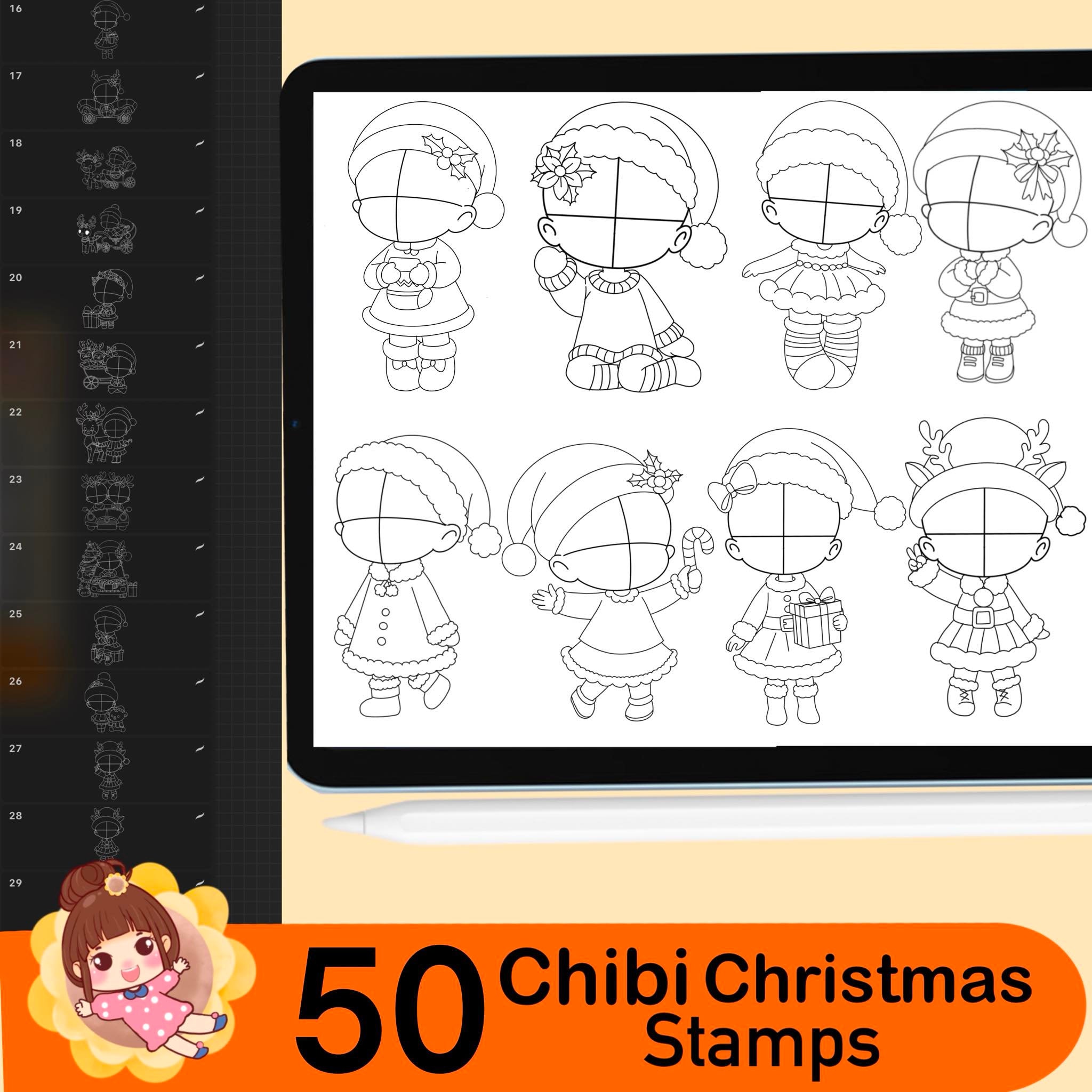 160 Procreate Chibi Girl Christmas Stamps ,christmas Stamps,poses ...