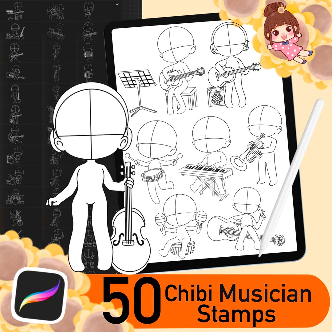 50 Chibi Stamps for Procreate, Chibi Musician, Chibi Base, Chibi ...