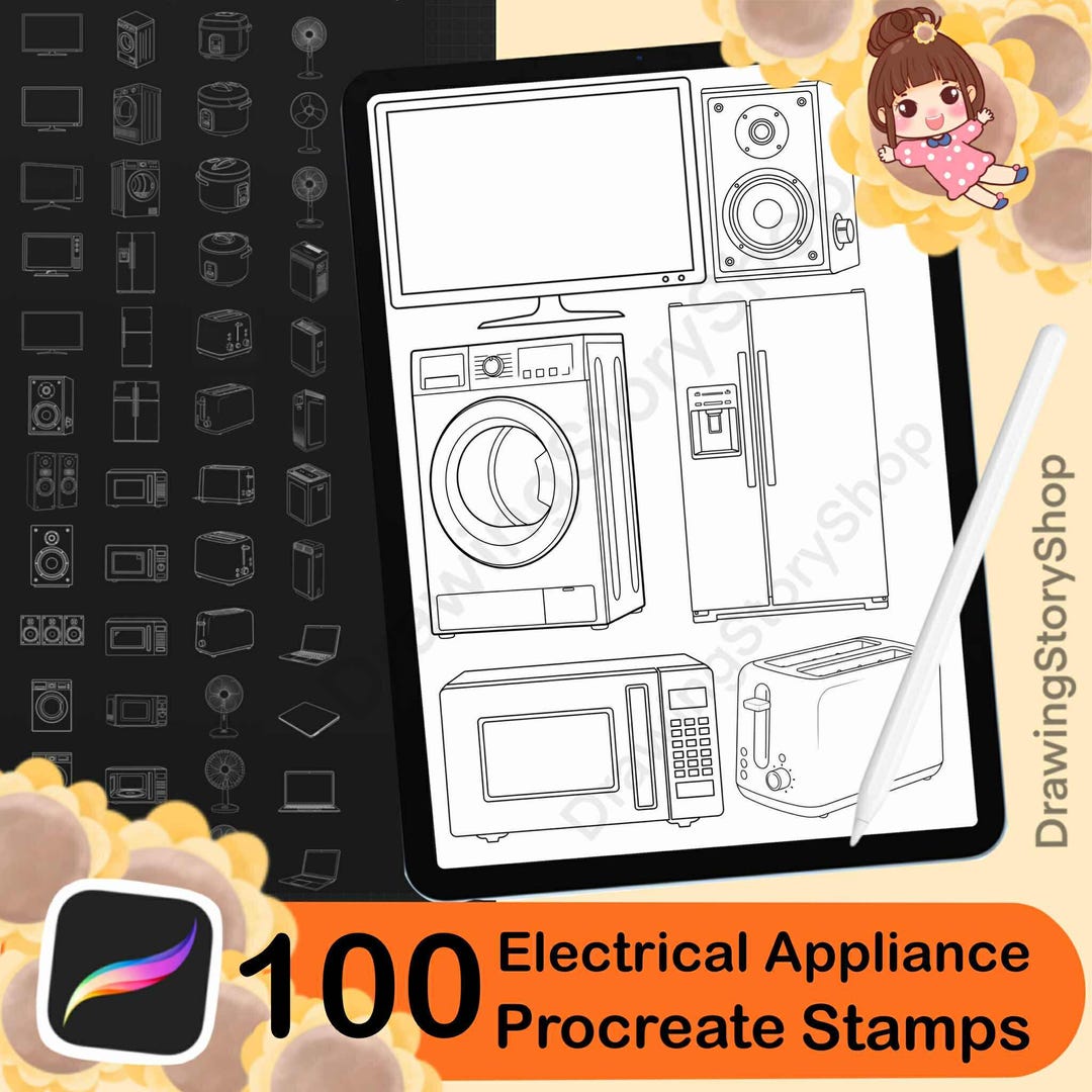 100 Procreate Home Appliance Brushes | Electrical Appliance Stamp Set ...