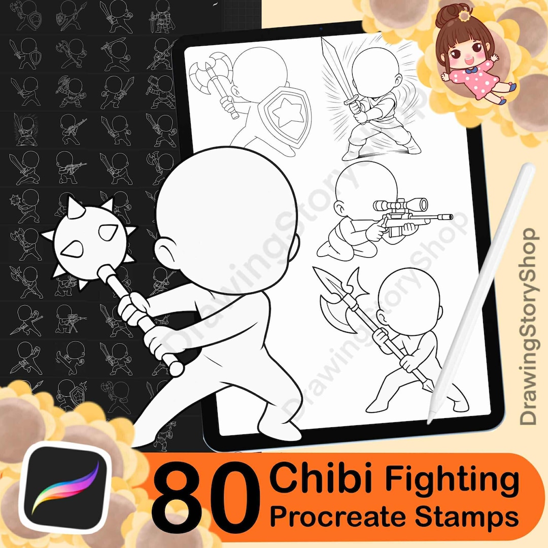 80 Chibi Procreate Fighting Poses Stamps, Cute Anime Manga,fighting ...
