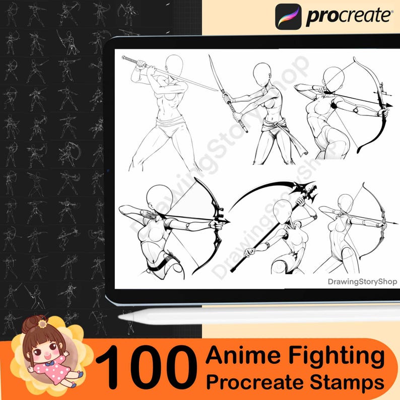 100 Procreate Fighting Stamp Brushes,procreate Anime Fight Body Poses ...