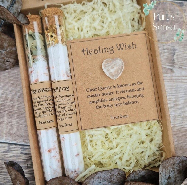 Healing Gift Set. Crystal and Bath Salts Gift Set. Pamper Recovery ...