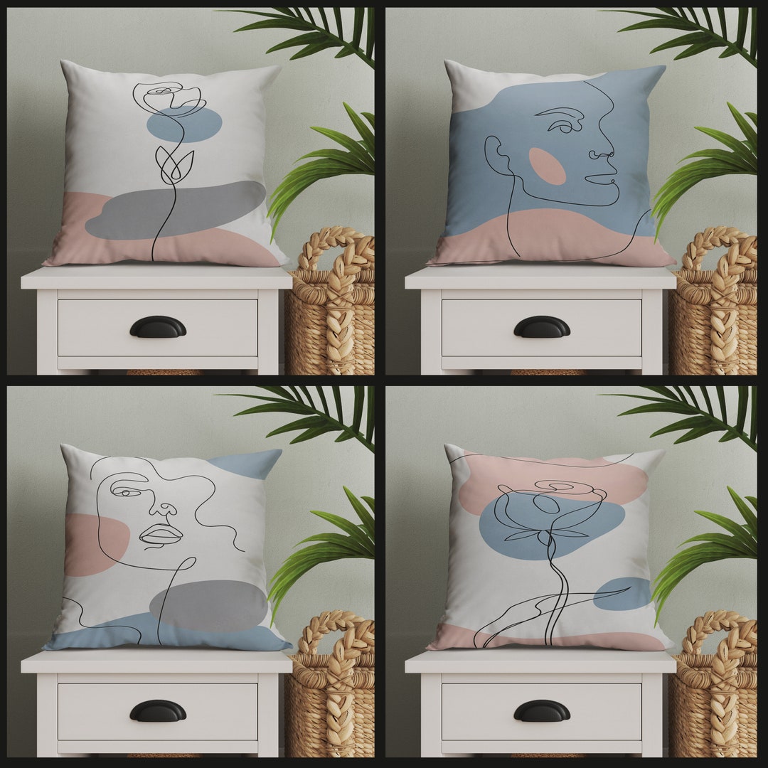 Abstract Portraits Pillow Cover, One Line Drawing Cushion Cover ...