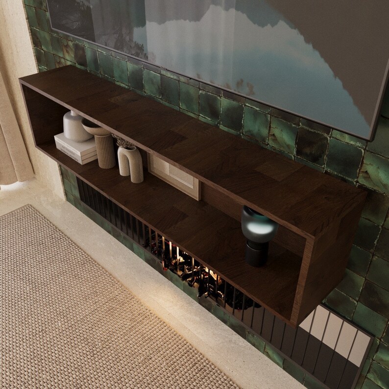 Mid-century Modern Floating Console Table Solid Wood Entryway Table ...