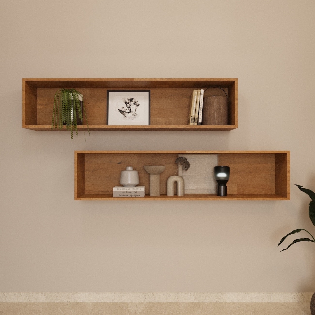 Mid-century Modern Floating Console Table Solid Wood Entryway Table ...
