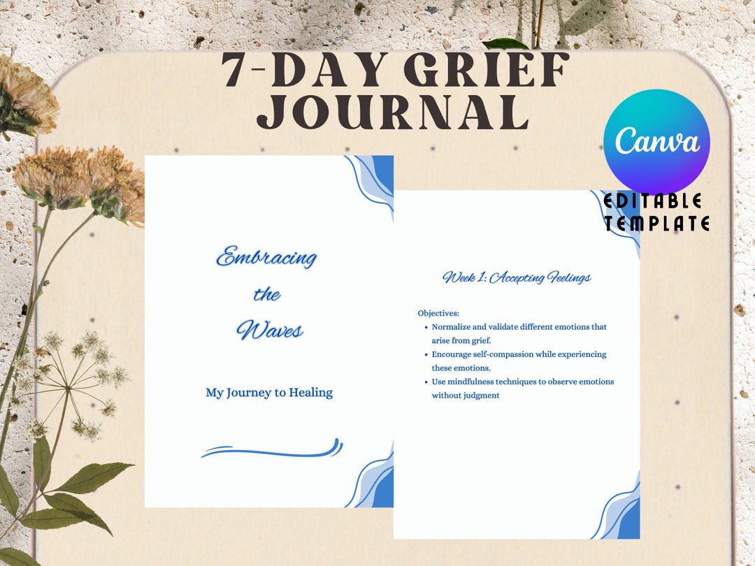 Grief Journal Prompts Mood Tracker Self Care Journal Emotional Support ...