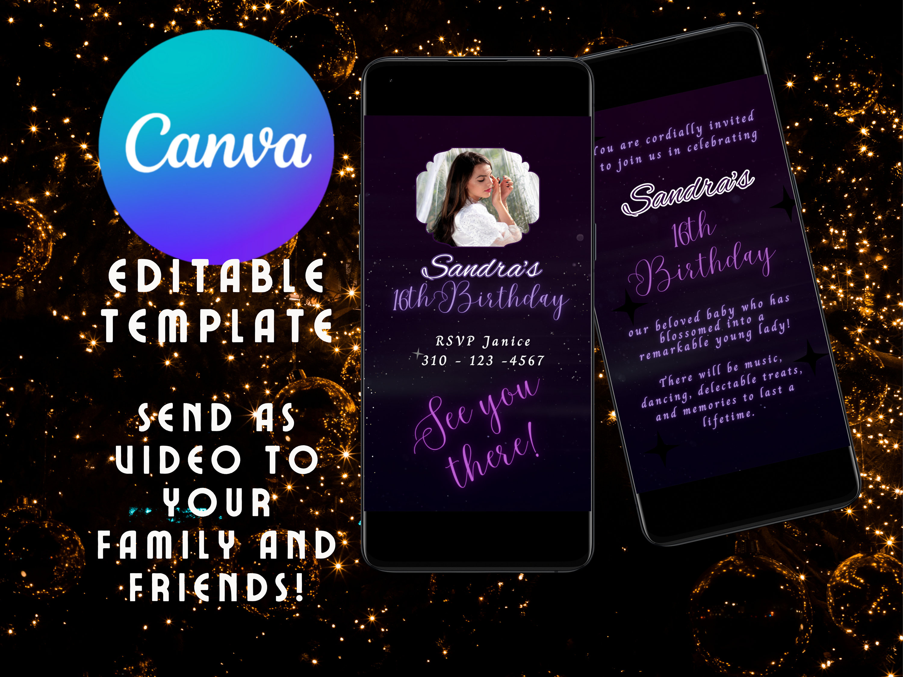 Digital Sweet 16 Invitation for Girls 16th Birthday Custom Sweet 16 ...