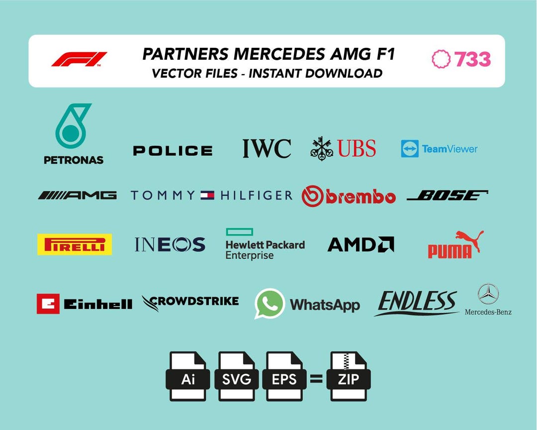 Sponsors Mercedes AMG F1 2024, Instant Digital Download Editable Vector ...