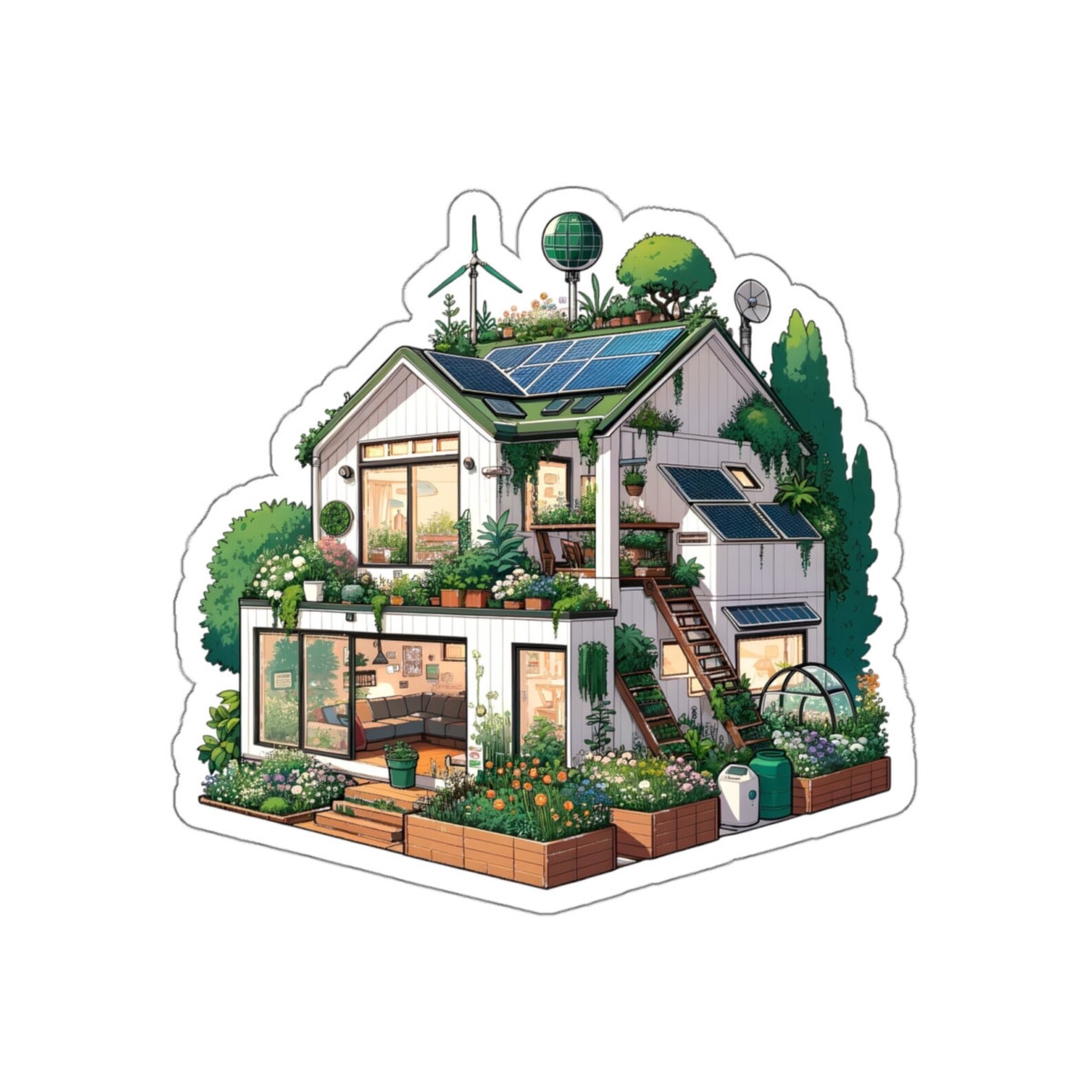 Solarpunk House Anime Style Die-cut Sticker - Etsy