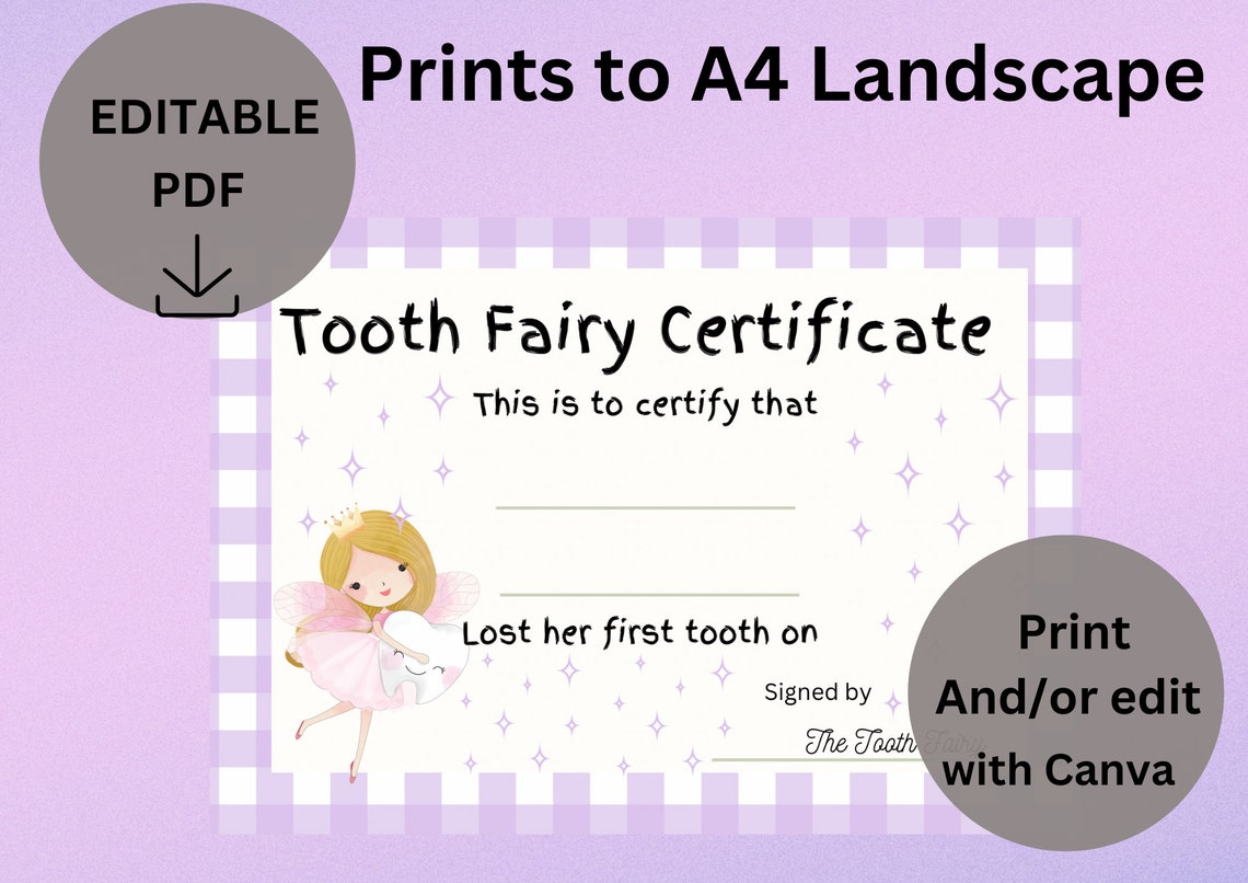 First Tooth Tooth Fairy Milestone Tooth Fairy Certificate First Tooth ...
