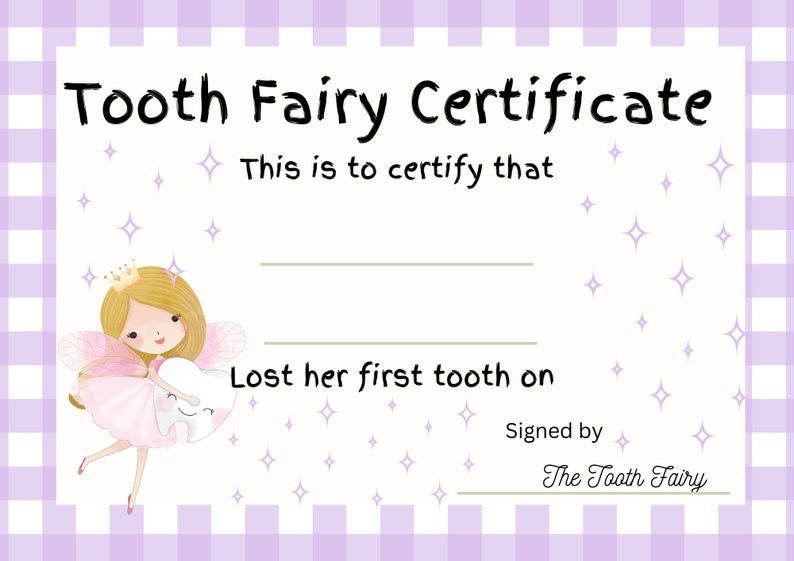 First Tooth Tooth Fairy Milestone Tooth Fairy Certificate First Tooth ...
