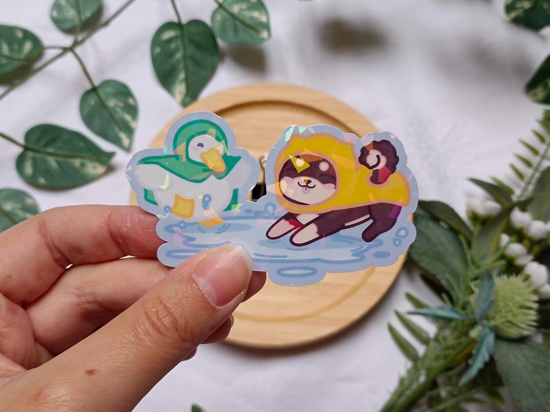 Shiba Inu Rainy Sticker Duck Sticker Dog Cute Art Hologtaphic Sticker ...