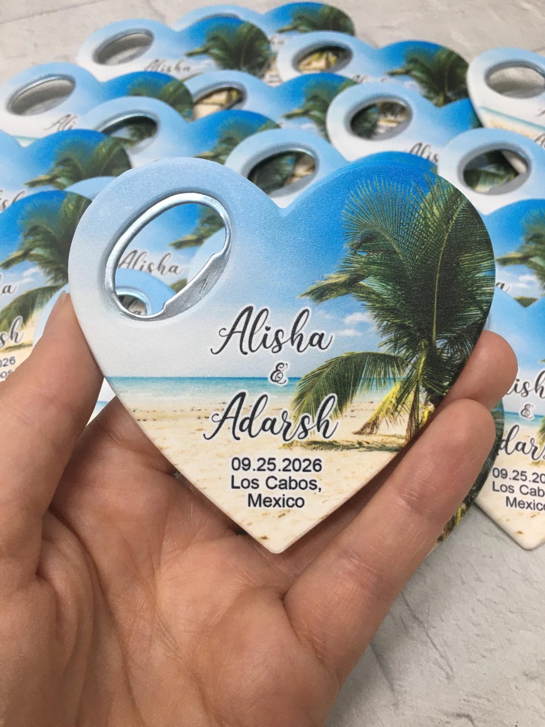 Personalized Palm Tree Bottle Opener Magnet Favors: Beach Wedding ...