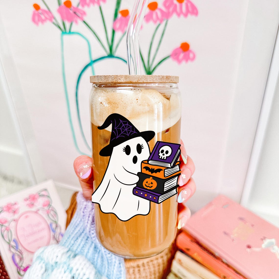Bookish Halloween Ghost PNG, Book Lover Spooky Season Kindle Sticker ...