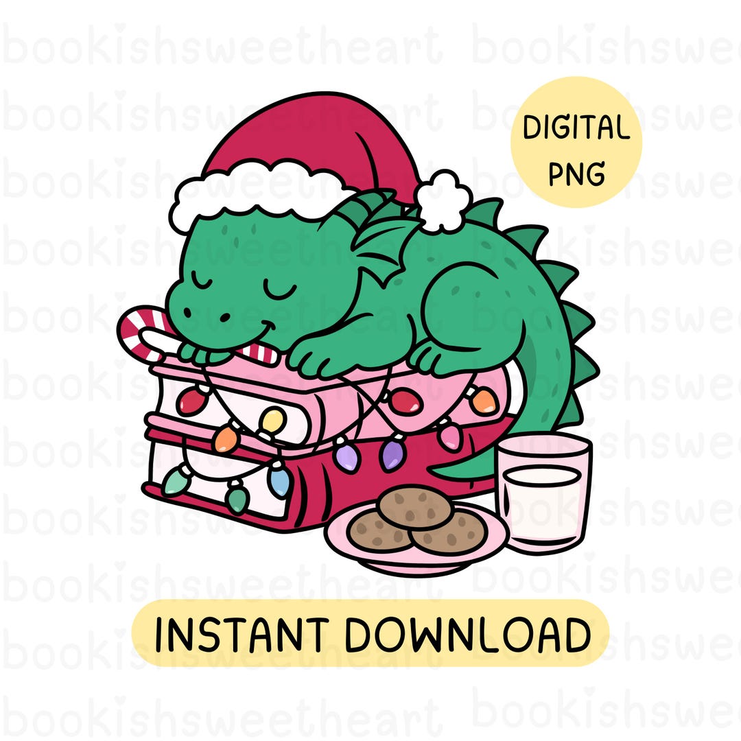 Christmas Bookish Dragon PNG, Book Lover Stickers Sublimation Design ...