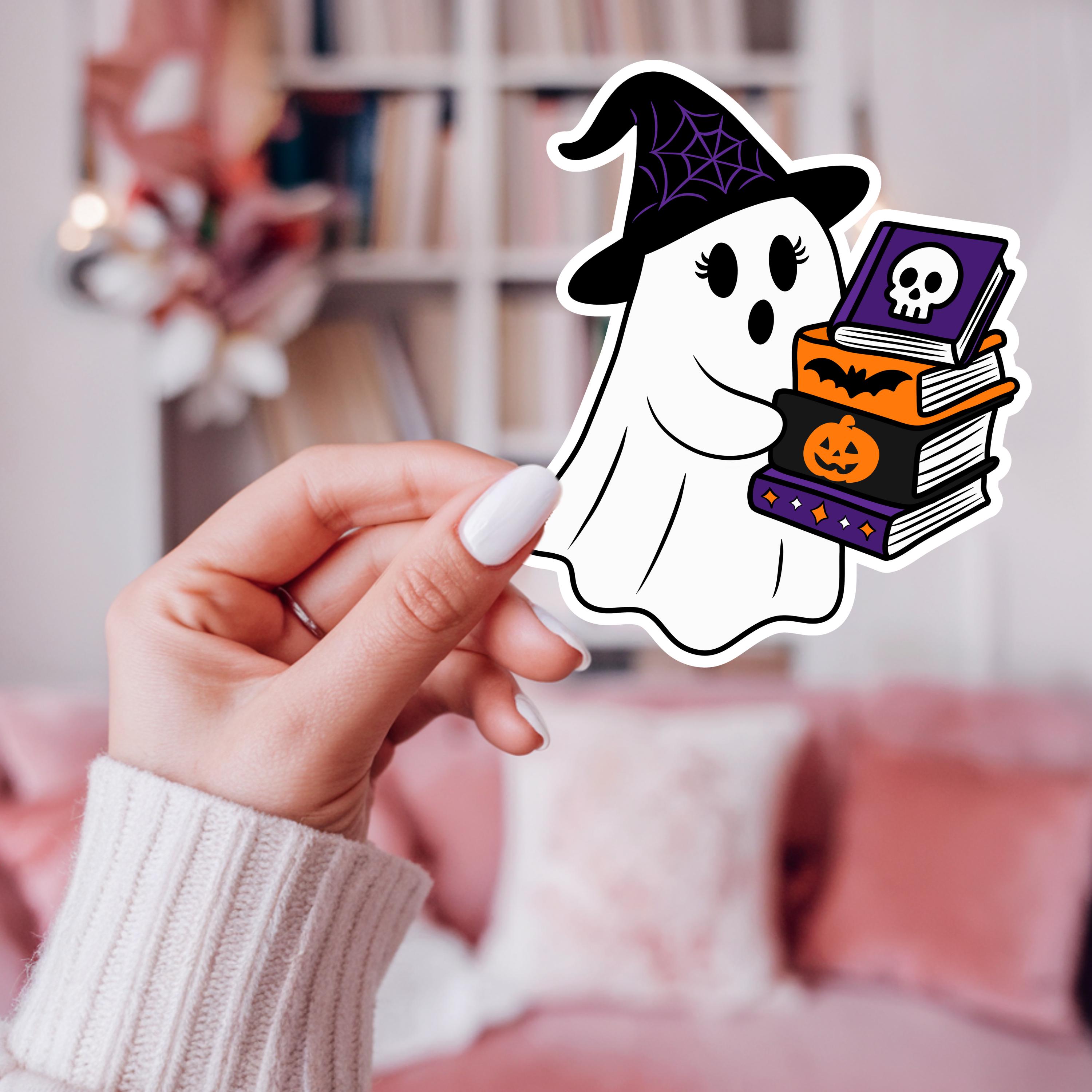 Bookish Halloween Ghost PNG, Book Lover Spooky Season Kindle Sticker ...