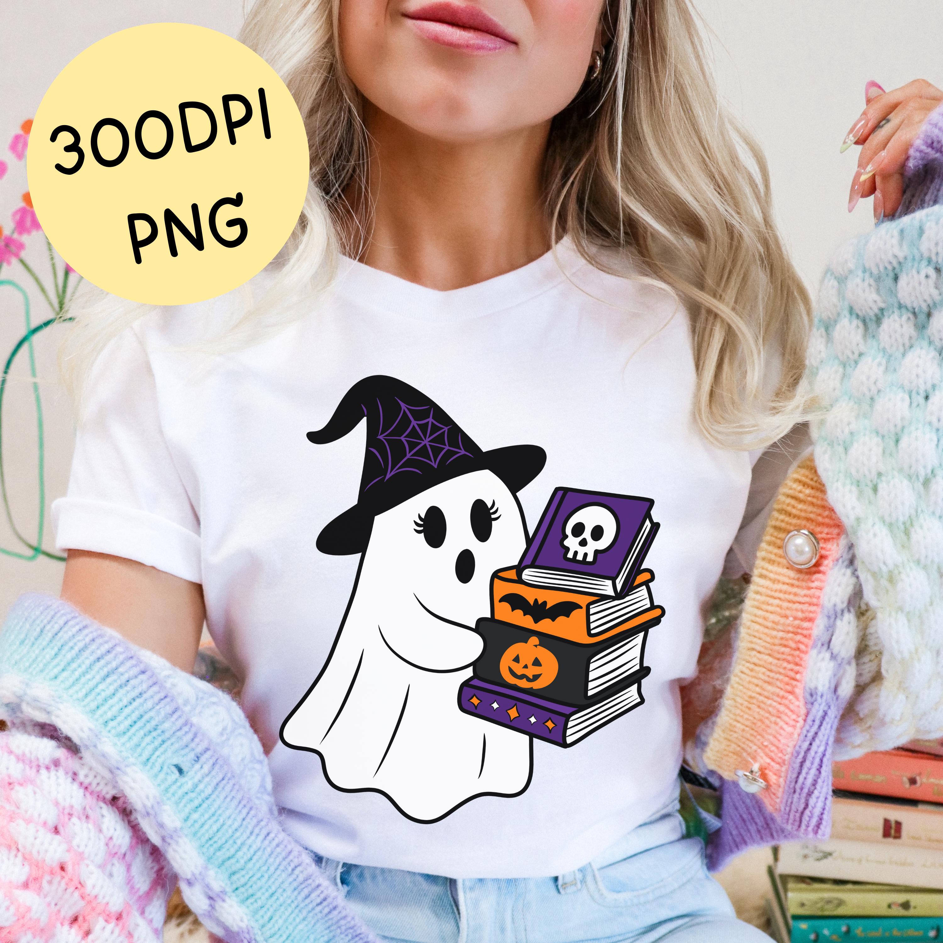 Bookish Halloween Ghost PNG, Book Lover Spooky Season Kindle Sticker ...