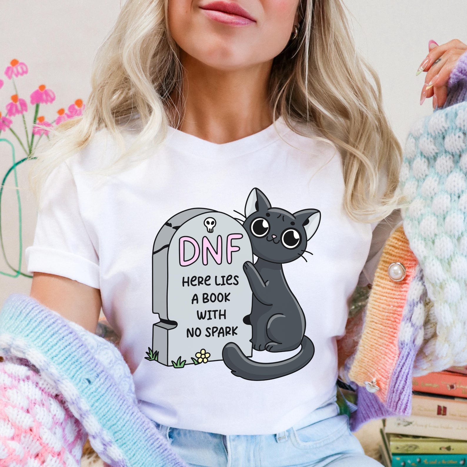 DNF Book Cat PNG File, Cute Trendy Bookish Cat Design for T-shirts ...