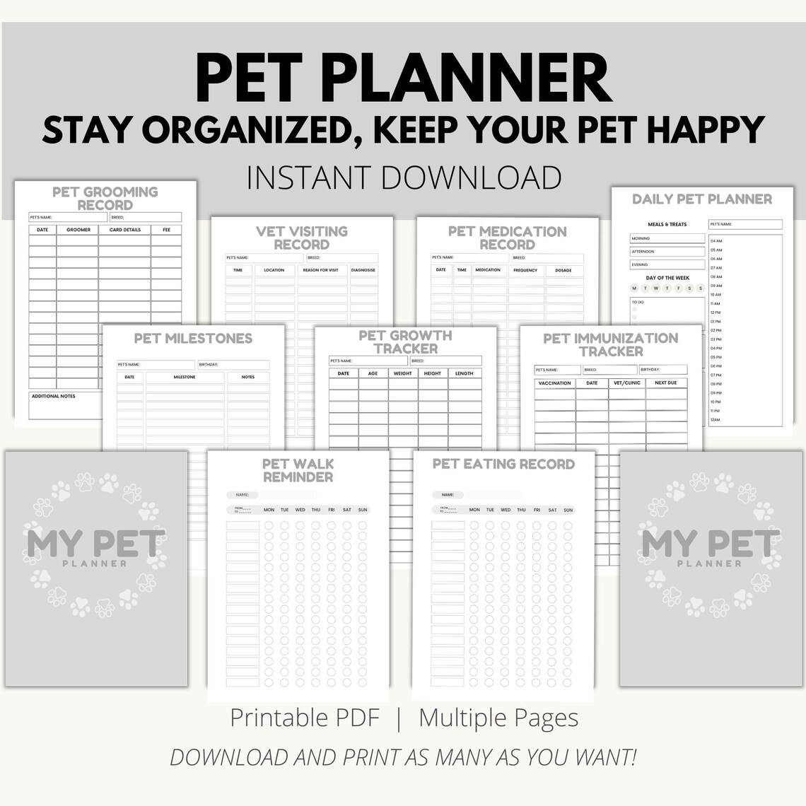 Pet Planner, Pet Tracker, Grooming Record, Vet Record - Etsy