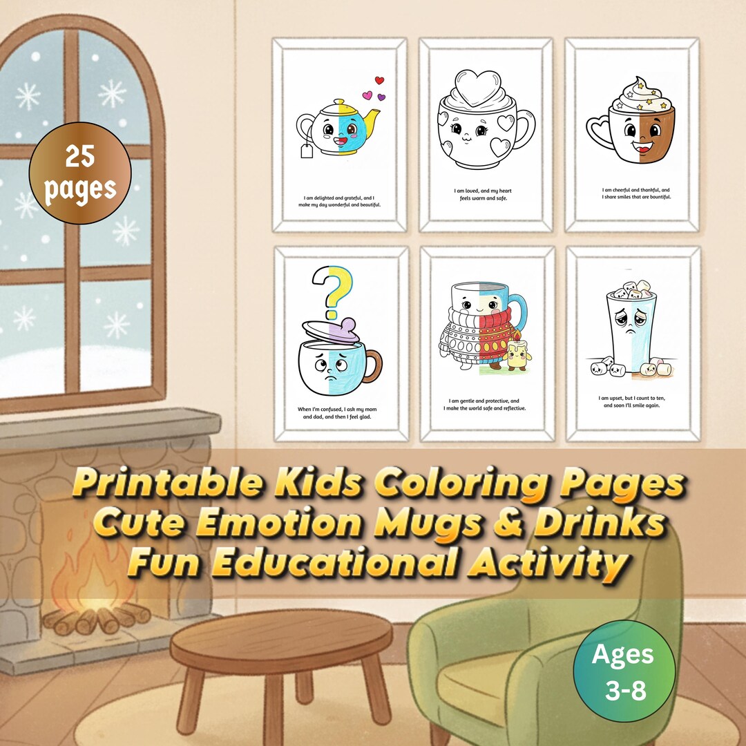 25 Printable Kids Coloring Pages – Cute Emotion Mugs & Drinks, Fun ...