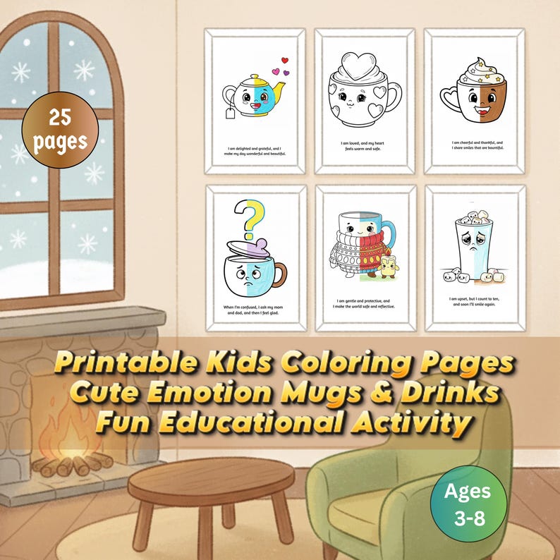 25 Printable Kids Coloring Pages – Cute Emotion Mugs & Drinks, Fun ...